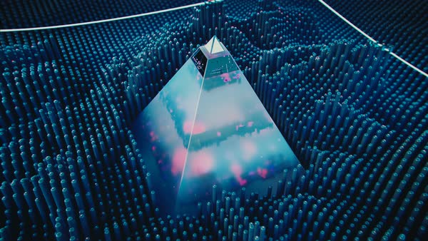 Futuristic sci-fi pyramid. Information technology design. Seamless loop 3D render animation with ...