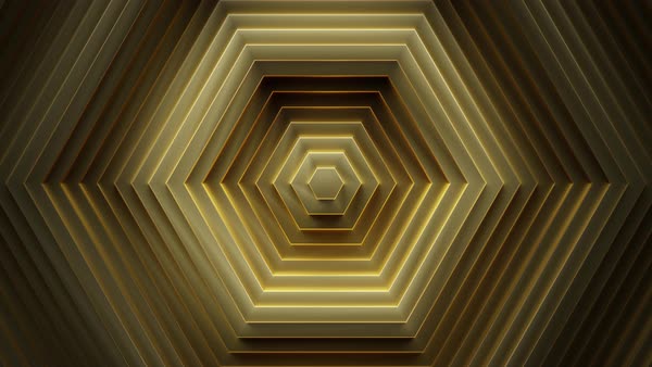 Gold concentric hexagons. Seamless loop 3D render animation - 4K Royalty-free Stock Video ...