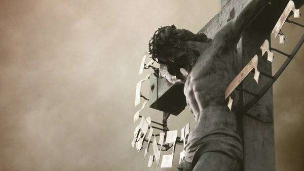 Crucifixion. Christian cross with Jesus Christ statue over stormy clouds timelapse - Stock Video ...
