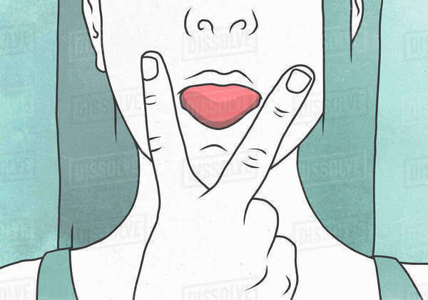 Illustration Of Woman With V Sign Against Face Representing Obscene