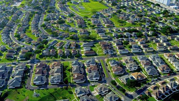 Aerial tropical view of suburban homes Honolulu suburbs Honolulu Oahu ...