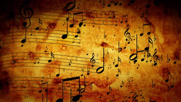 Animated background with musical notes, music notes flowing, flying ...