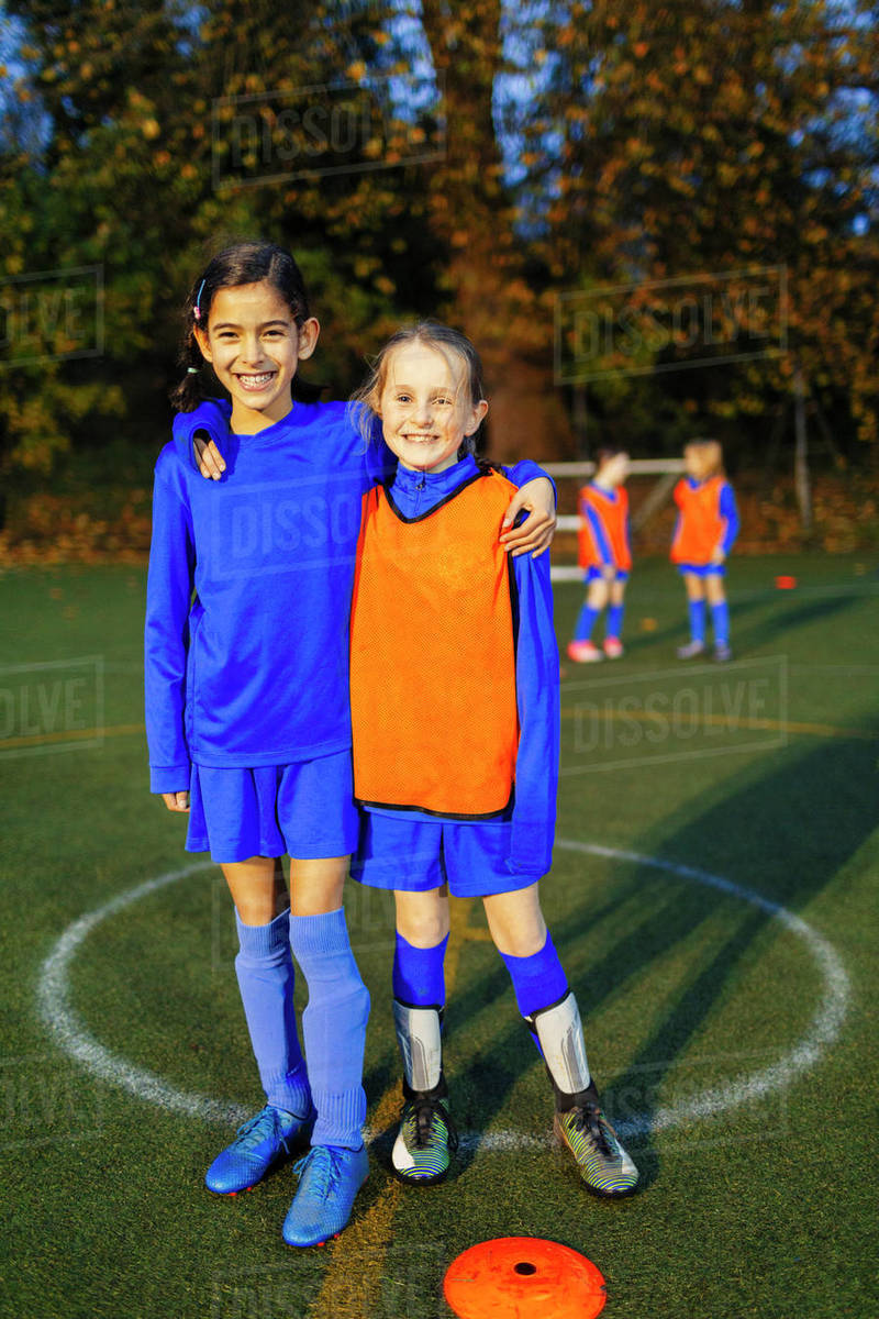 Portrait smiling, confident girl soccer players - Royalty-free Stock ...
