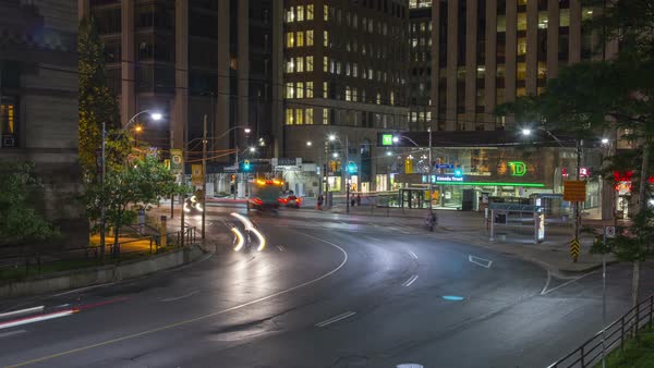 Timelapse of Toronto, Canada - Queen and Bay Street at Night - HD ...