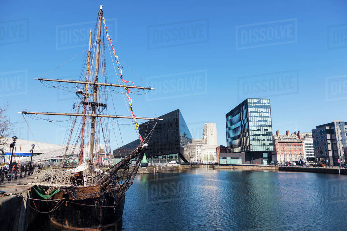 Ship moored on the waterfront of Liverpool, England - Royalty-free ...