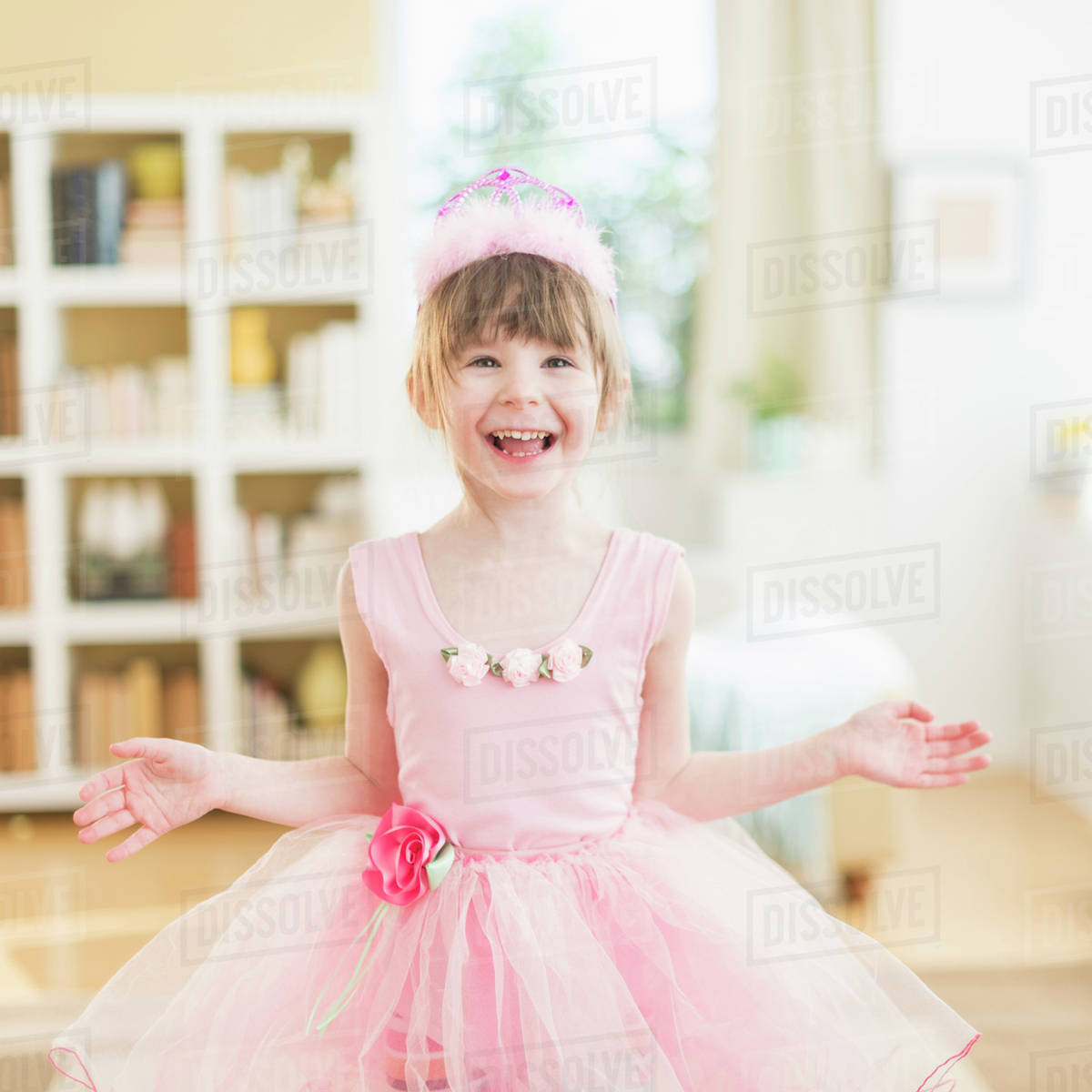 Girl (4-5) wearing tutu dancing in living room - Royalty-free Stock ...