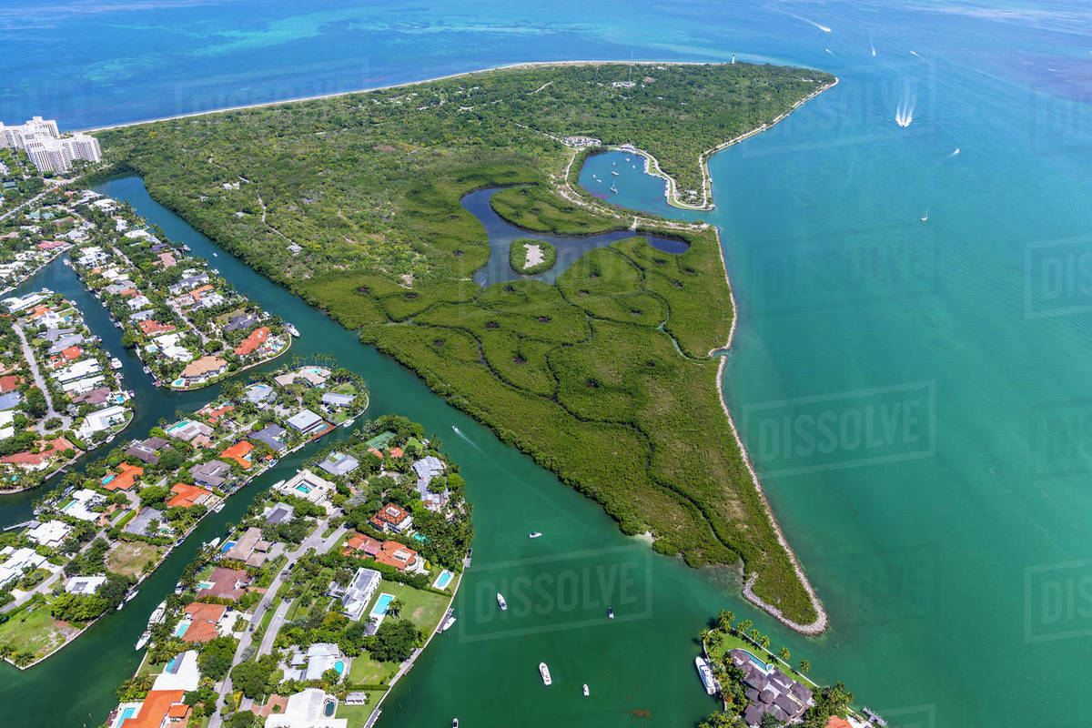 Aerial view of peninsula in Key Biscayne, Florida, USA - Royalty-free ...