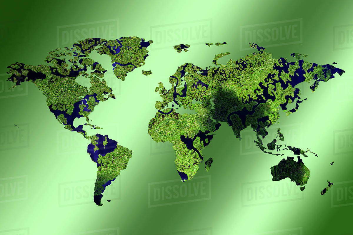 World map on green background - Stock Photo - Dissolve