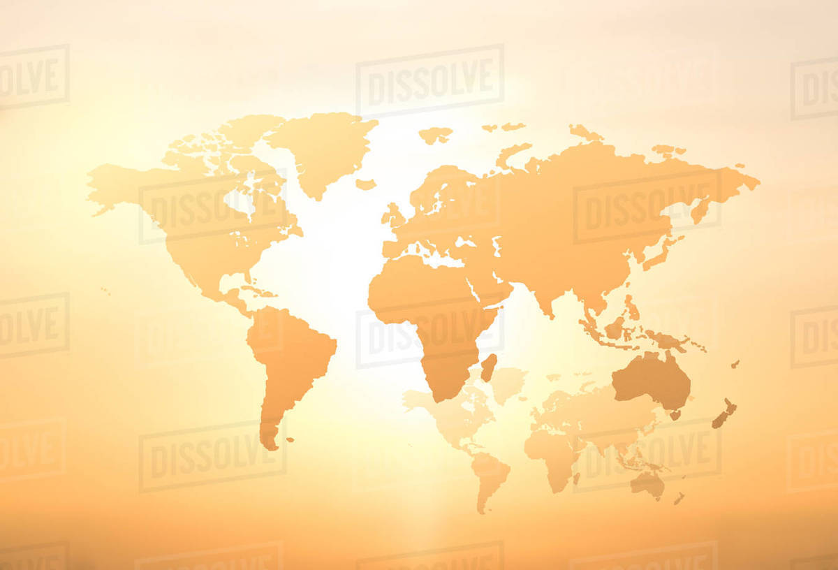 World map on yellow background - Royalty-free Stock Photo | Dissolve