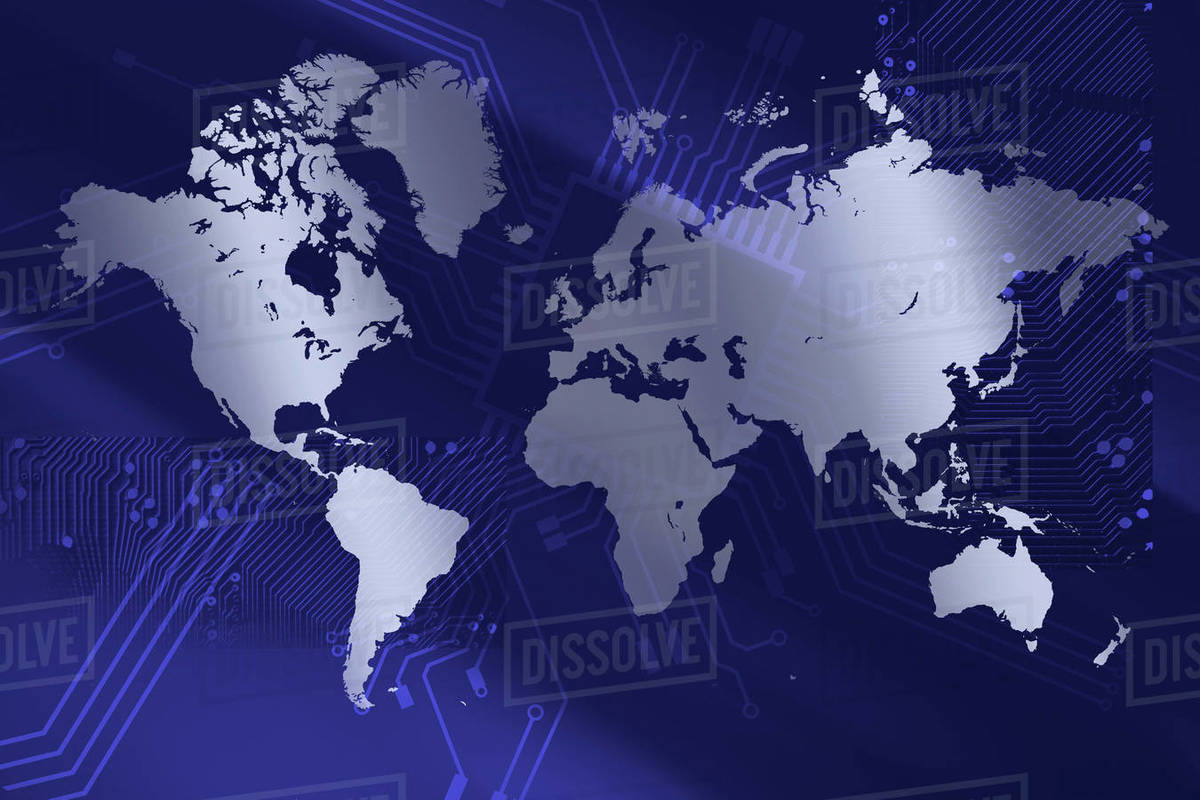 Blue abstract digital world map - Royalty-free Stock Photo | Dissolve