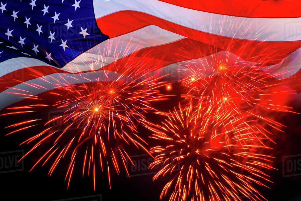 American flag and fireworks - Stock Photo - Dissolve