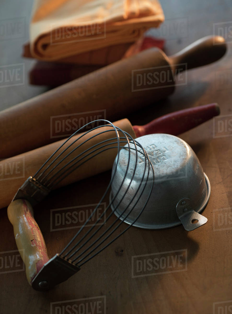 Old fashioned kitchen utensils on wood - Royalty-free Stock Photo ...