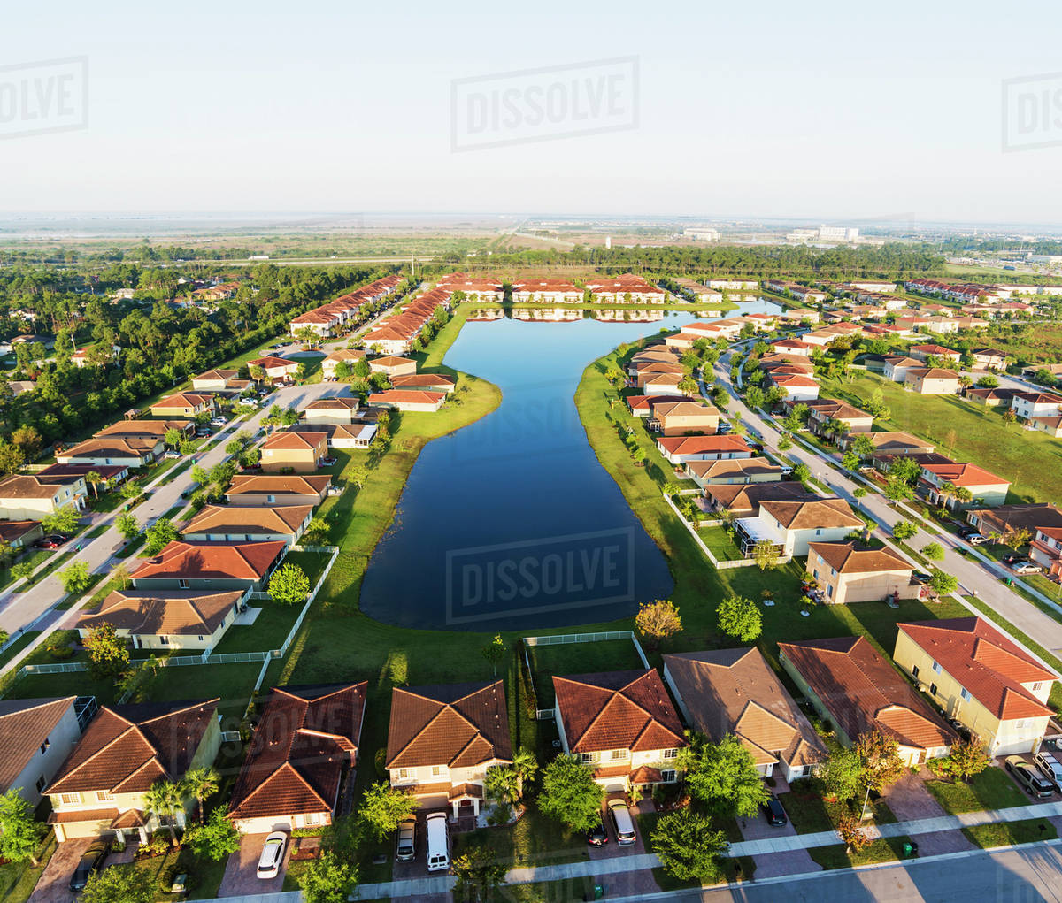 Aerial view of suburbs - Stock Photo - Dissolve