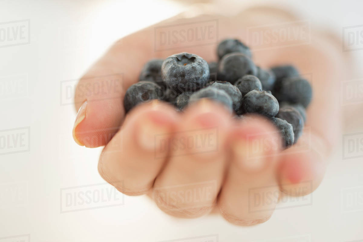 Blueberries on woman's hand - Royalty-free Stock Photo | Dissolve