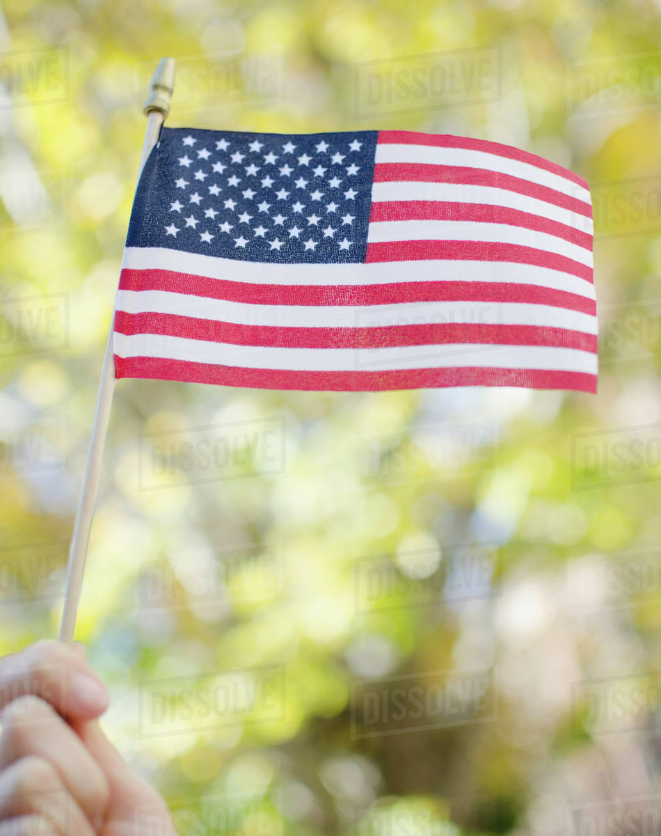Hand holding American flag - Stock Photo - Dissolve