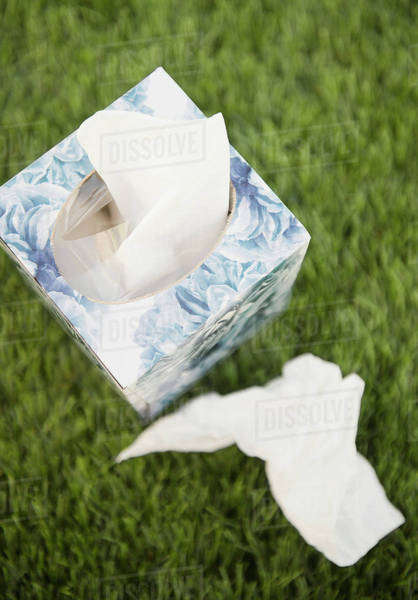 Tissue box and tissues on green grass - Royalty-free Stock Photo | Dissolve
