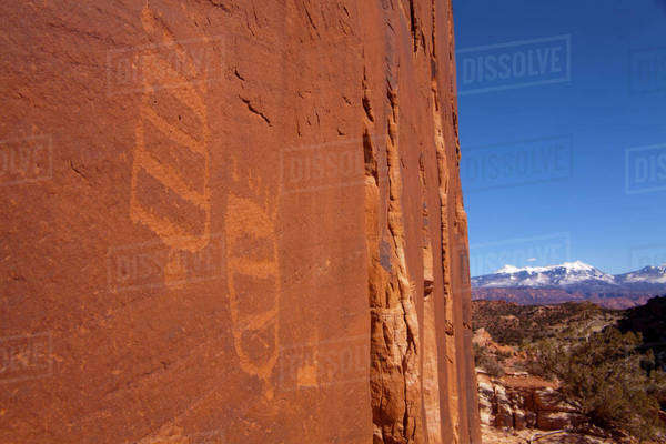USA, Utah, Native American art on stone wall - Royalty-free Stock Photo ...
