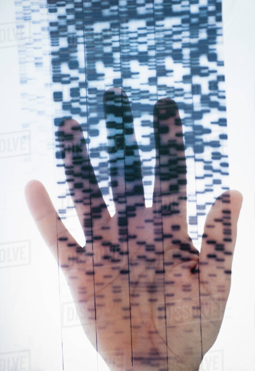 Human hand touching DNA chart - Royalty-free Stock Photo | Dissolve
