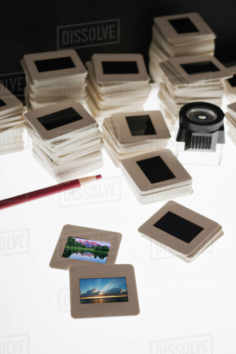 Close up of slides and on light box - Royalty-free Stock Photo | Dissolve