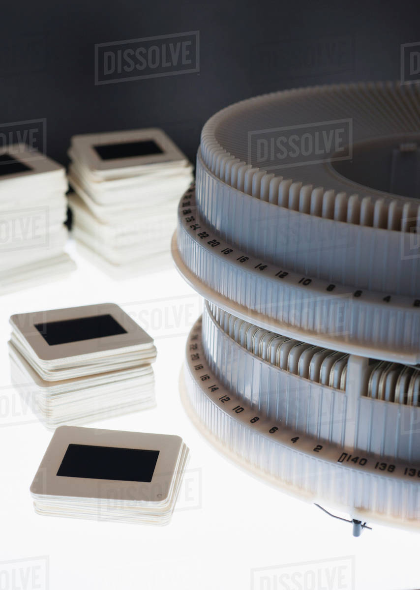 Close up of slides and on round slide tray - Royalty-free Stock Photo ...