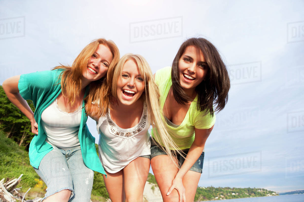 Portrait of three young women hanging out - Royalty-free Stock Photo ...