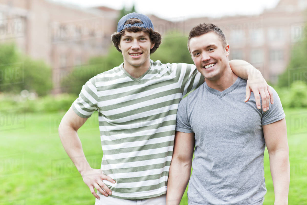 Portrait of two men on campus - Royalty-free Stock Photo | Dissolve