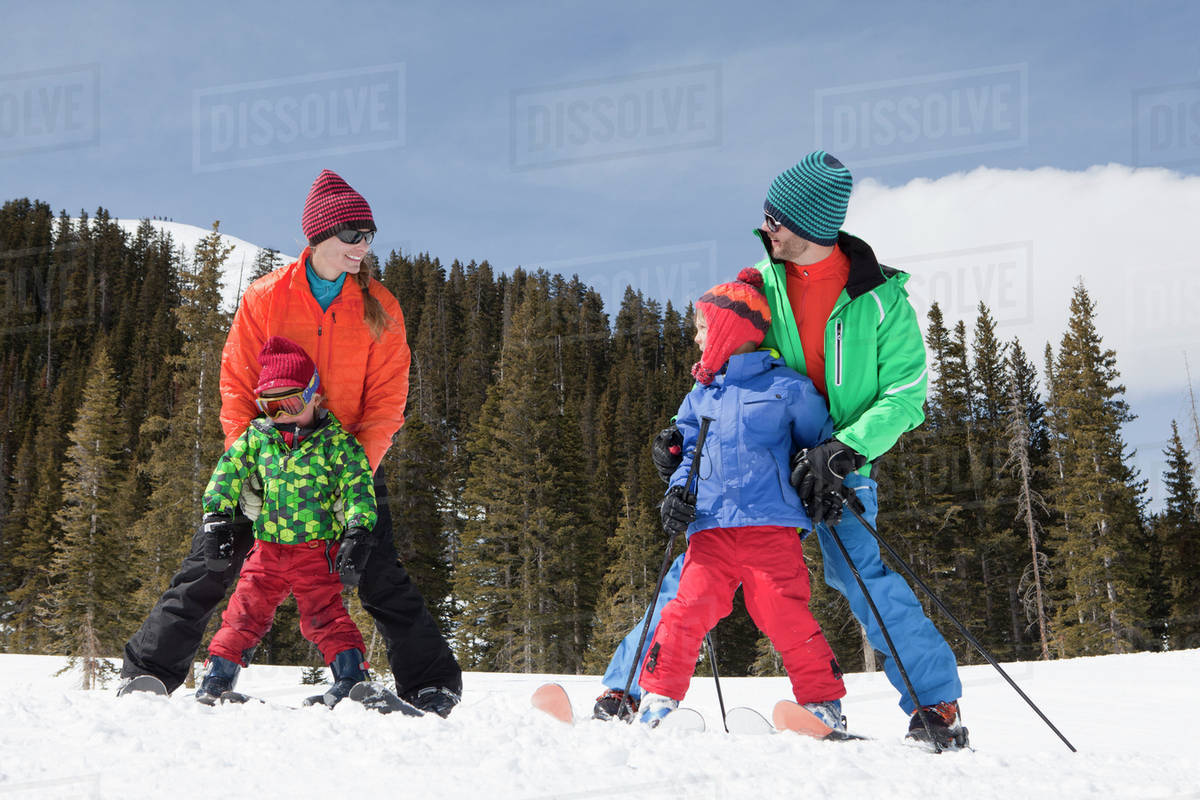 USA, Colorado, Telluride, Family skiing together - Royalty-free Stock ...