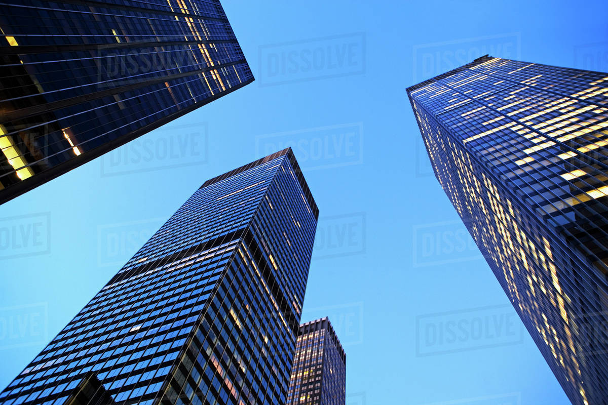 USA, New York State, New York City, Manhattan, low angle view of office ...