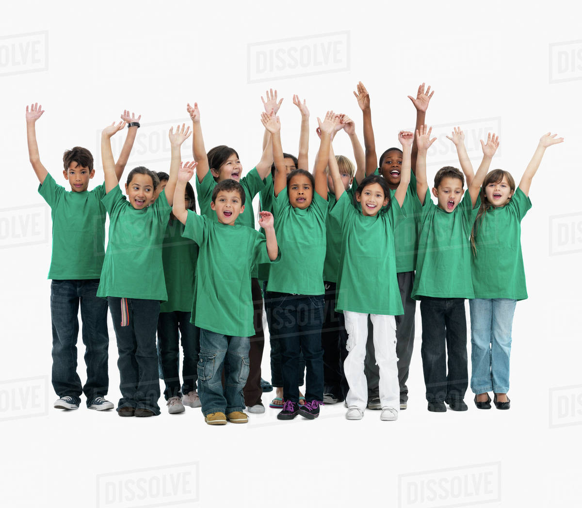 Group of children with their arms raised - Royalty-free Stock Photo ...