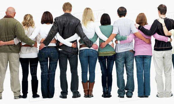 Group of people with their arms around each other's backs - Royalty ...