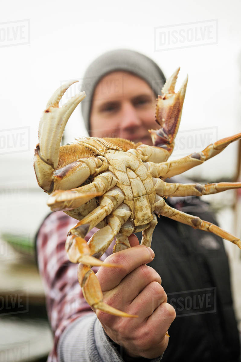 Portrait of man showing crab - Royalty-free Stock Photo | Dissolve