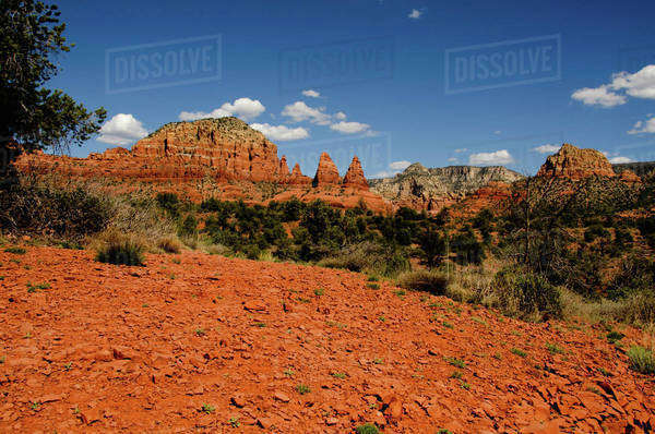 View of desert and red rocks - Stock Photo - Dissolve