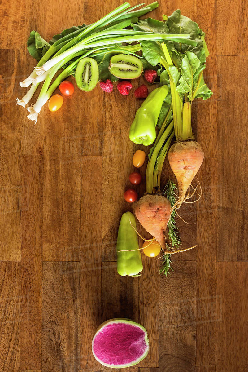 Question mark shape made with fruit and vegetables - Royalty-free Stock ...