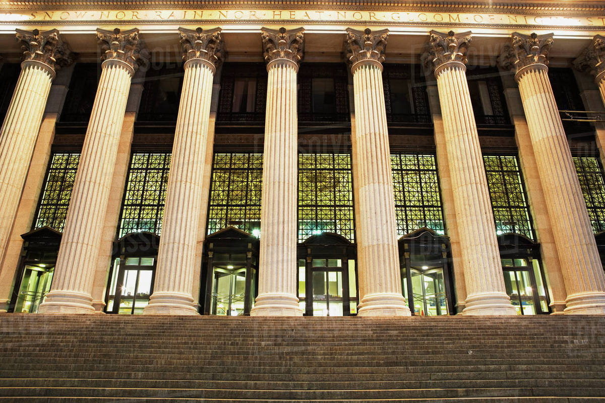 Low angle view of columned building, New York City, New York, United ...
