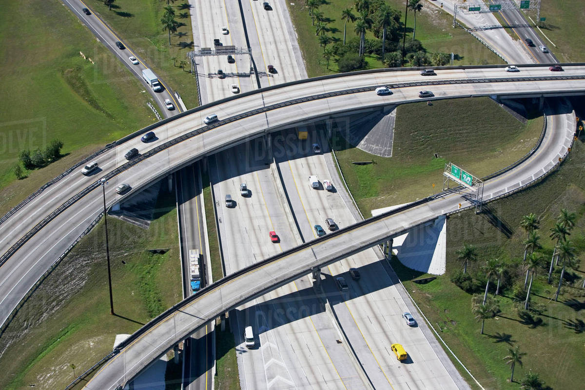 Aerial view of roadway,highway - Stock Photo - Dissolve