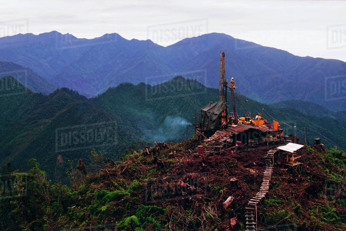 Oil drilling platform in Jayawijaya Mountains, Indonesia - Stock Photo ...