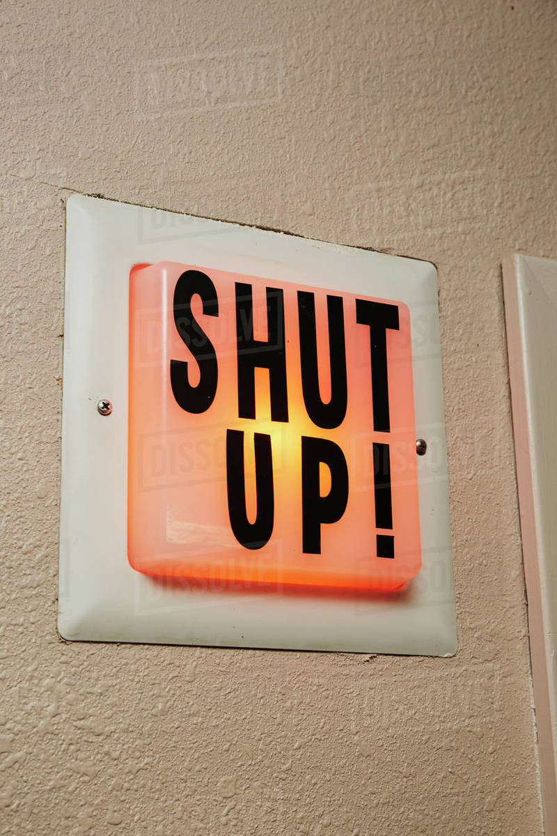 Shut up sign in radio broadcast booth - Royalty-free Stock Photo | Dissolve