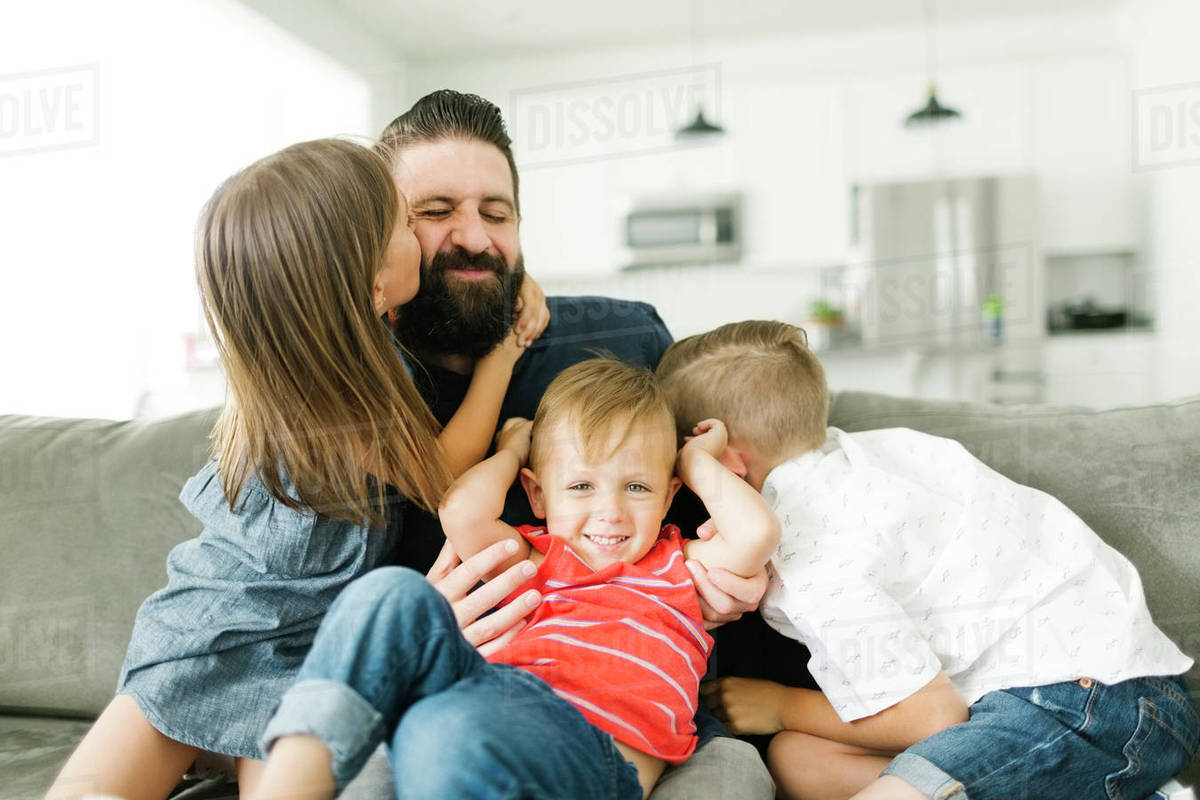 Father playing with his three children (2-3, 6-7) - Royalty-free Stock ...