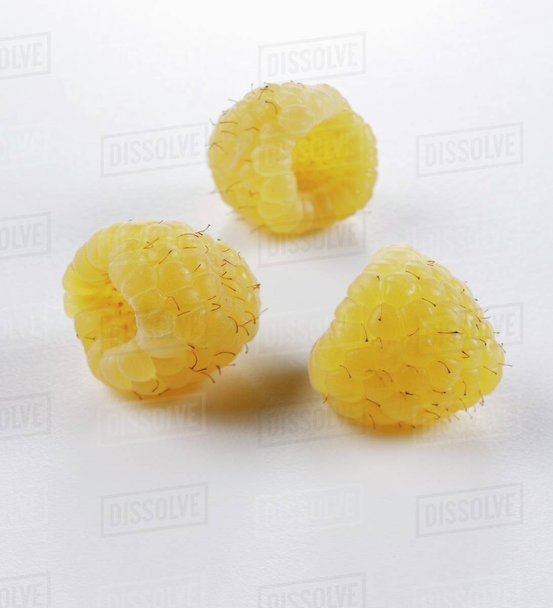 Three yellow raspberries - Stock Photo - Dissolve