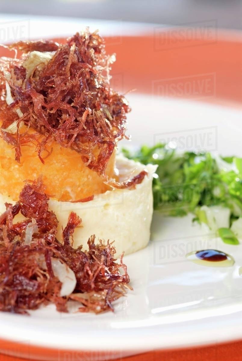 Charque (Brazilian dried meat), mashed cassava & pumpkin farofa ...