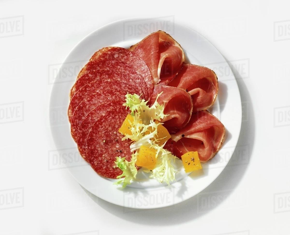 Cold cut plate (salami, raw ham) with sweet & sour pumpkin - Royalty ...