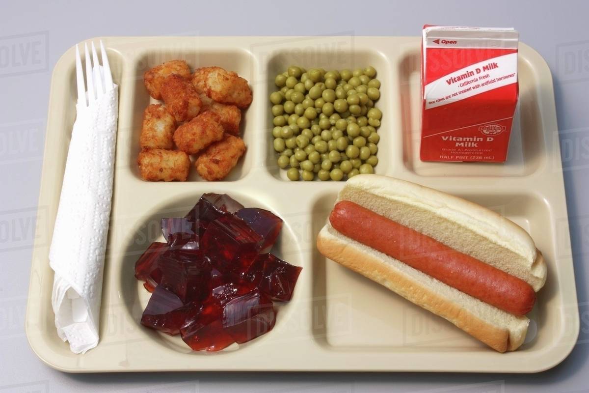 Childs School Lunch On Tray Hot Dog Stock Photo Dissolve