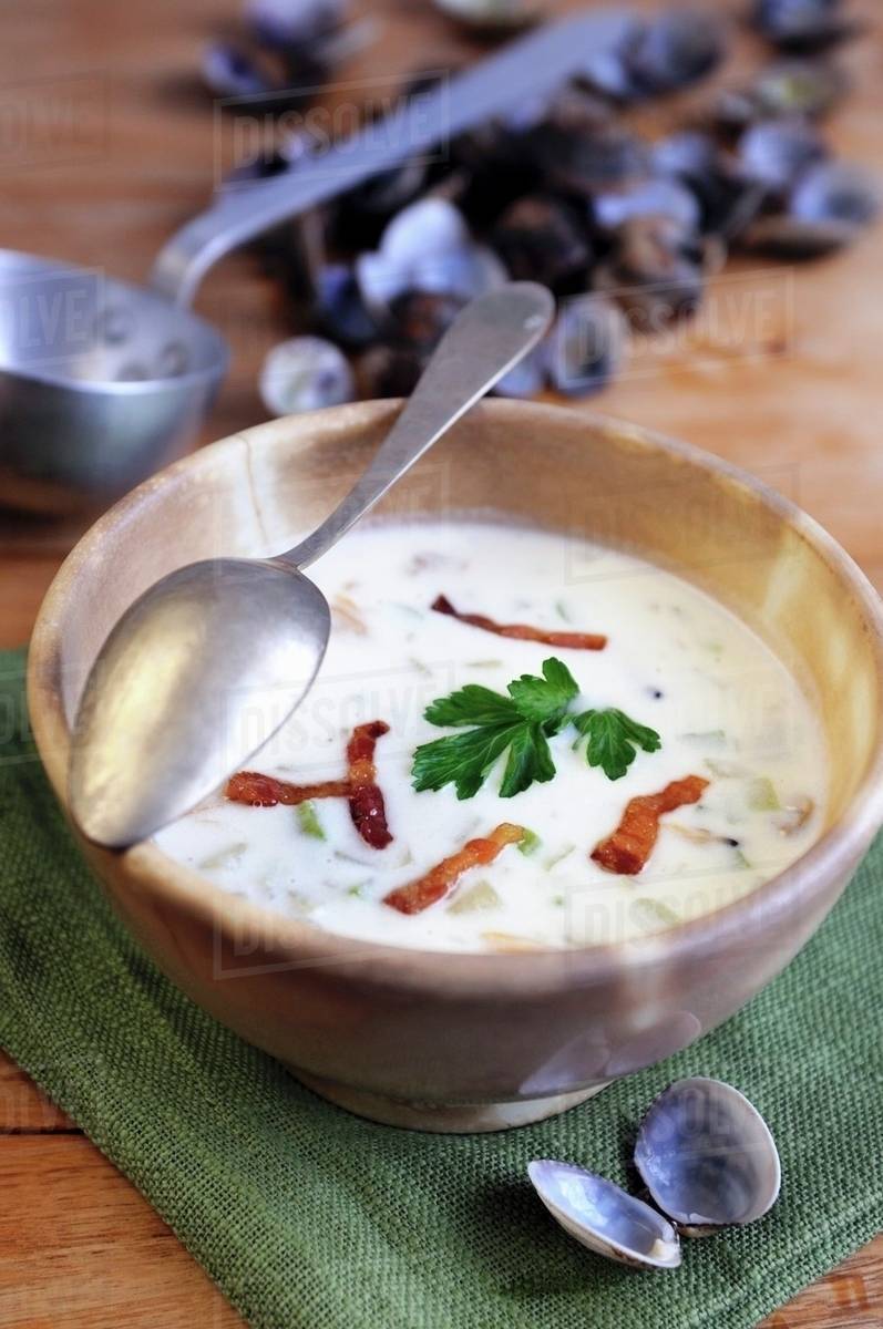 Clam chowder with bacon (USA) - Royalty-free Stock Photo | Dissolve
