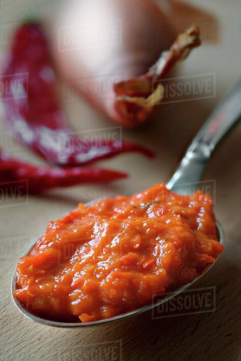 Ajvar (pepper puree from Serbia) on a spoon - Royalty-free Stock Photo ...