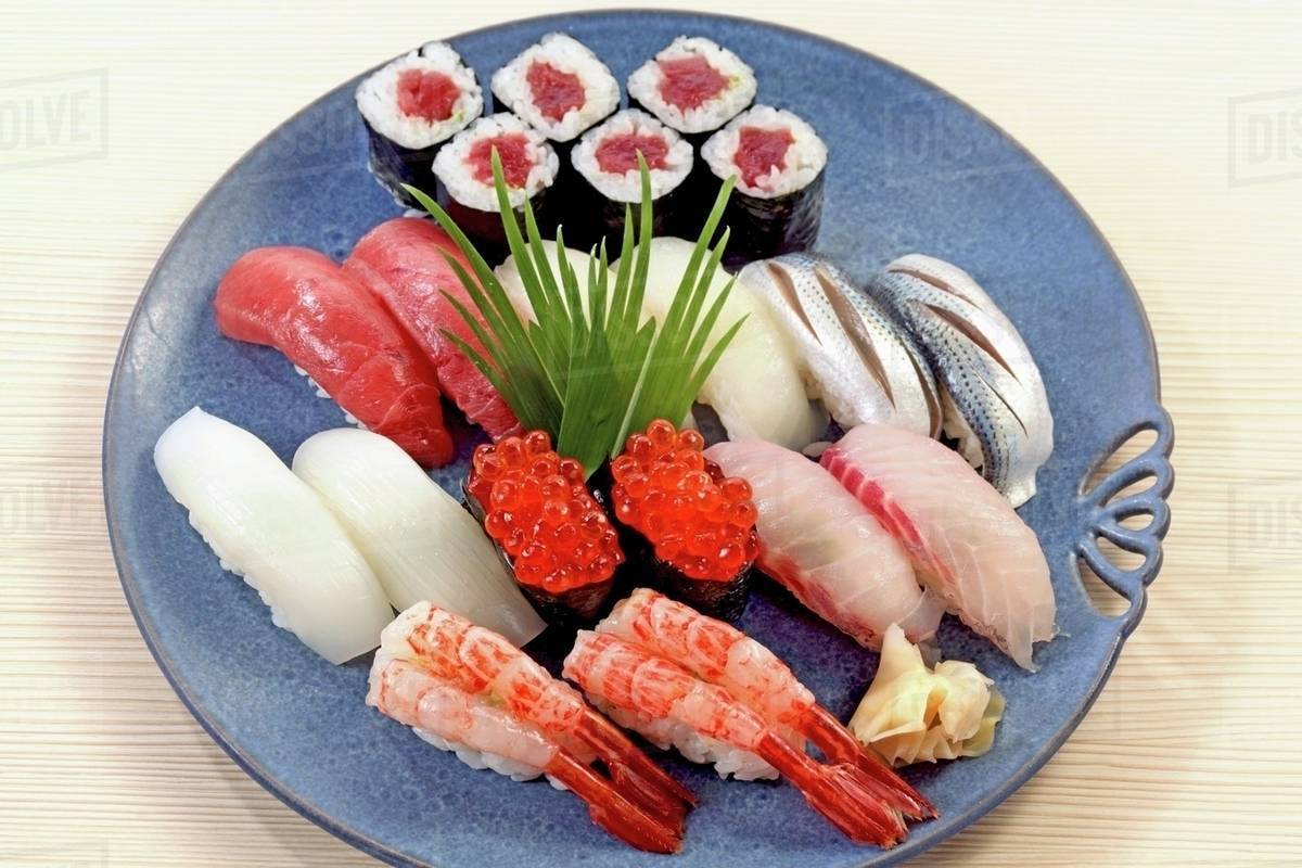 A sushi platter with nigiri and maki (Japan) - Royalty-free Stock Photo ...