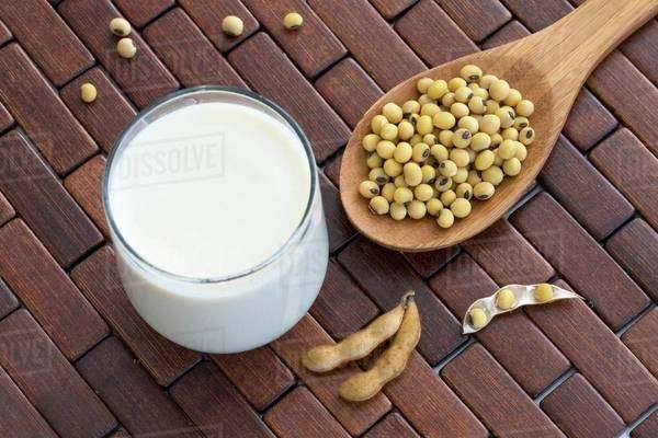 A glass of soya milk and soya beans - Royalty-free Stock Photo | Dissolve