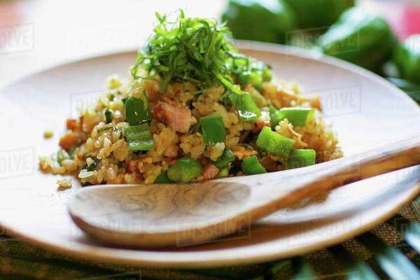 Fried rice with bell pepper and Japanese basil - Royalty-free Stock ...