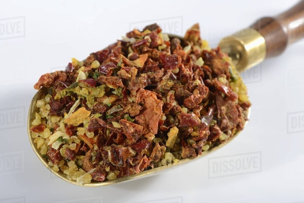 A ready-made mix of bulgur with dried vegetables and spices - Stock ...