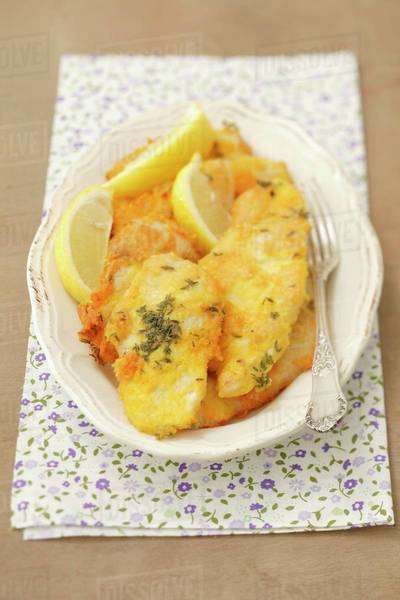 Chicken fillet coated with saffron crust - Stock Photo - Dissolve