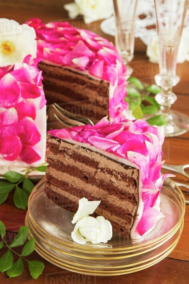 Celebratory layer cake with rose petals - Royalty-free Stock Photo ...